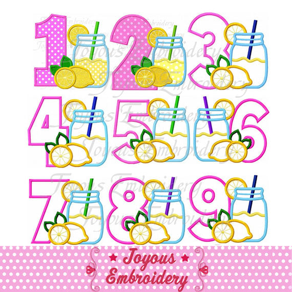 Lemonade Jar Numbers 1-9 Applique Machine Embroidery Design NO:2118 ...
